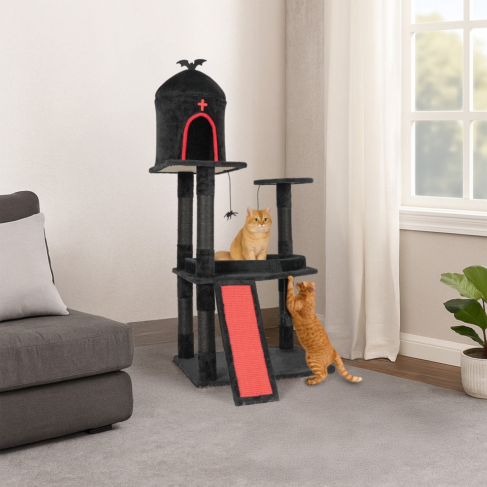Gothic 53" Large Cats Tower with Spacious Cat Condo Halloween House for ...
