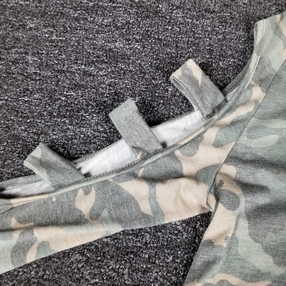 Camo Top Womens Small Multicolor Long Sleeve Open Cold Shoulder Alya ...