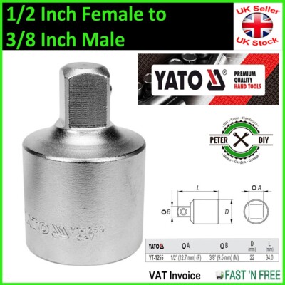1/2 Inch Female to 3/8 Inch Male Socket Adapter Adaptor YATO YT-1255 ...
