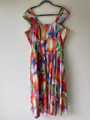 Vintage J Ellis tulip floral print midi dress smoked back side zip size ...