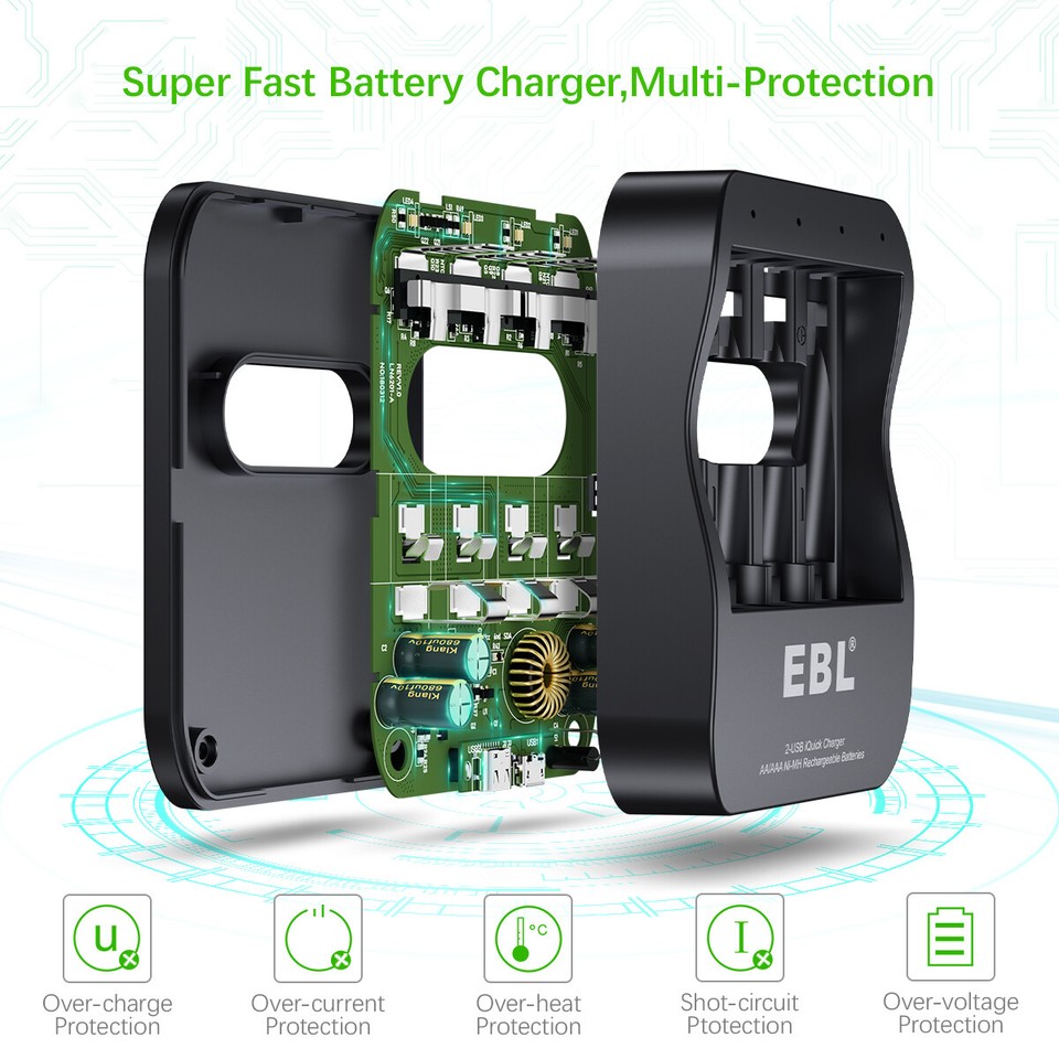EBL 1.2V Ni-MH Rechargeable AA AAA Batteries 1100/2300mAh/2800mAh ...