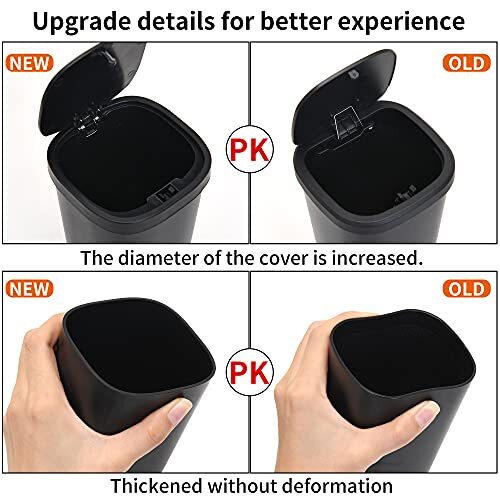 Black Plastic Trash Can with Push-Button Open, 3.4x3.4x6.4 in Cup Body ...