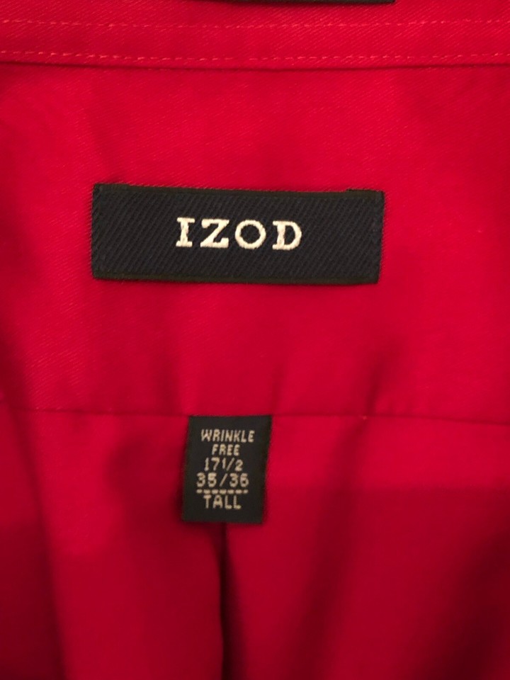 IZOD Red Twill Button-Down Wrinkle-Free Dress Shirt Sz 17 1/2" 35/36 ...