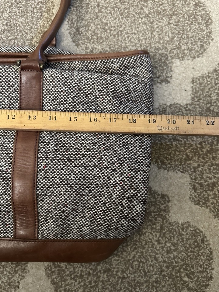 VTG LL Bean Wool Donegal Tweed Leather Trim Divided Travel Laptop Tote ...
