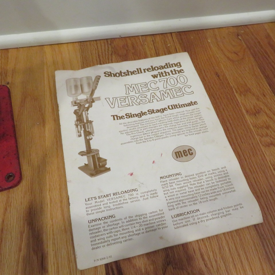 VTG Versamec Mec 700 Manual 20 Ga. Benchtop Shell Reloader With Manual ...