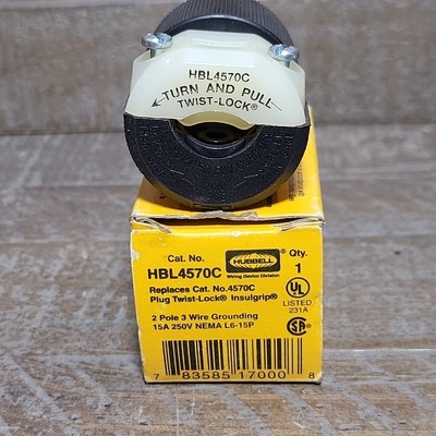HUBBELL HBL4570C Twist-Lock, Male Plug, 15A 250V, 2P/3, L6-15P ...