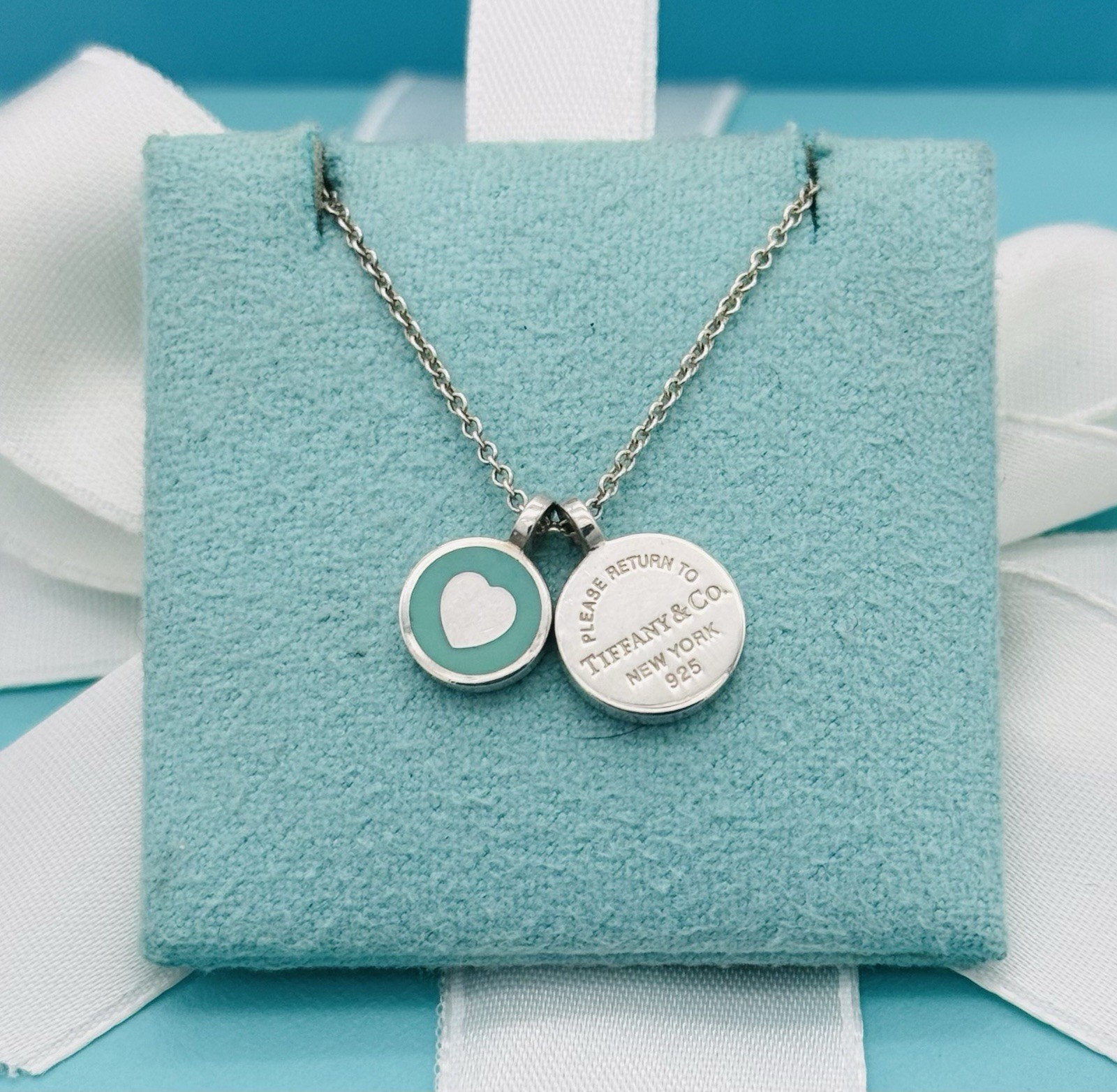 Return To Tiffany Mini blue enamel double round tag n… - Gem
