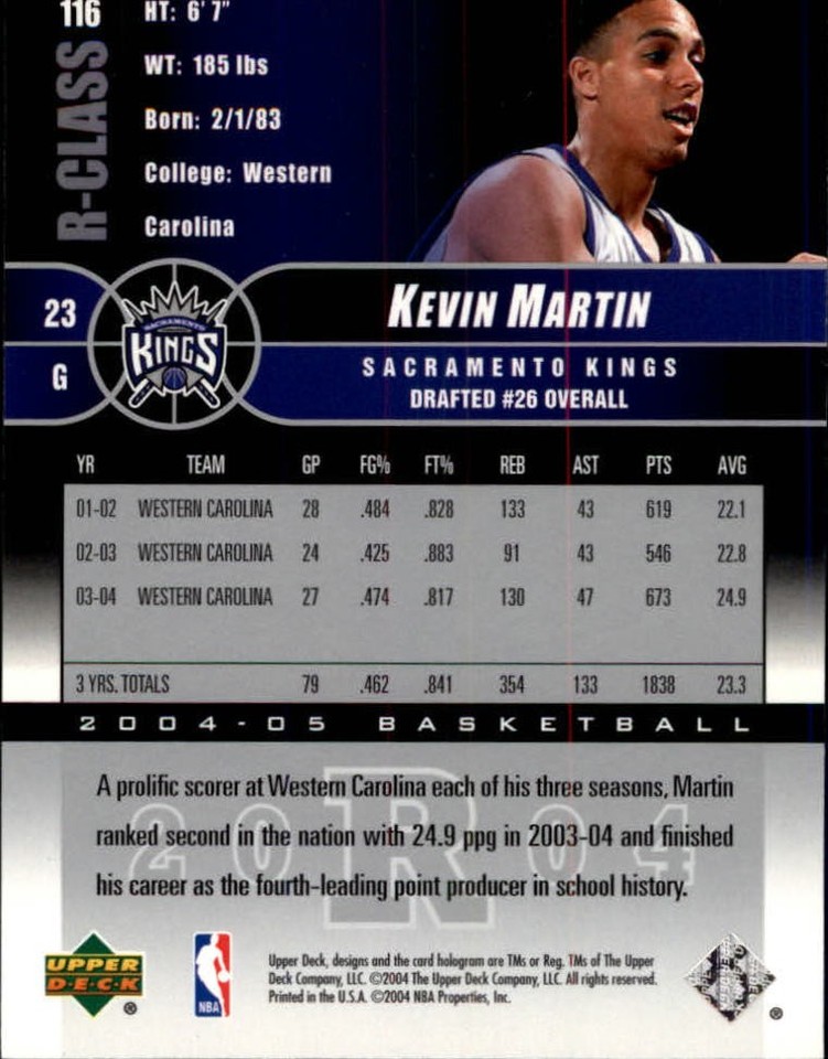 2004-05 Upper Deck R-Class #116 Kevin Martin RC - BSK | eBay