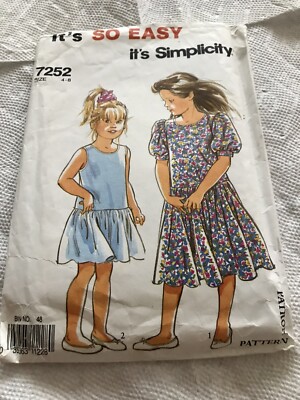 Girls Dress Sewing Pattern Size 4 - 8 Vintage Simplicity 7252 It’s So ...
