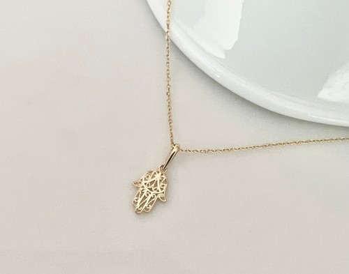 14k Gold Hamsa Protection Good Luck Pendant - Small Mini 1/2" Filigree ...