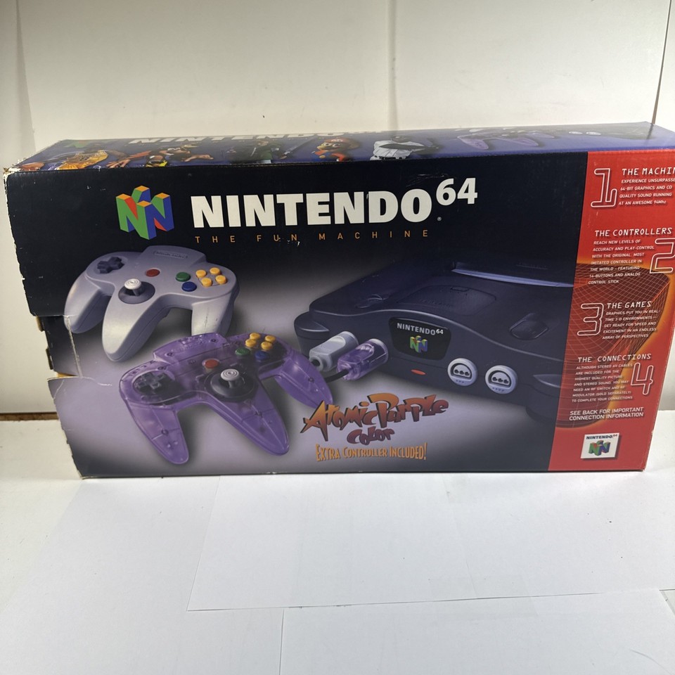 Nintendo 64 N64 Console Atomic Purple Controller Bundle In Box Complete NICE | eBay
