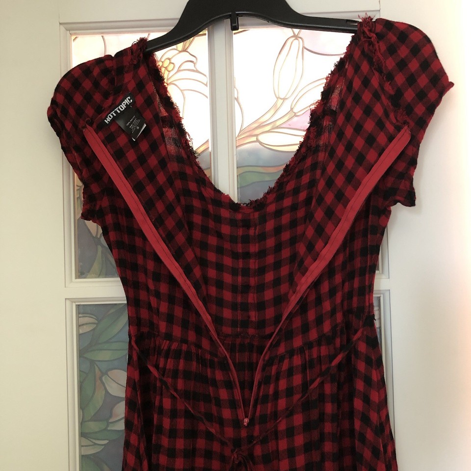 Hot Topic Baby Doll Red Black Plaid Dress Women's Small | eBay