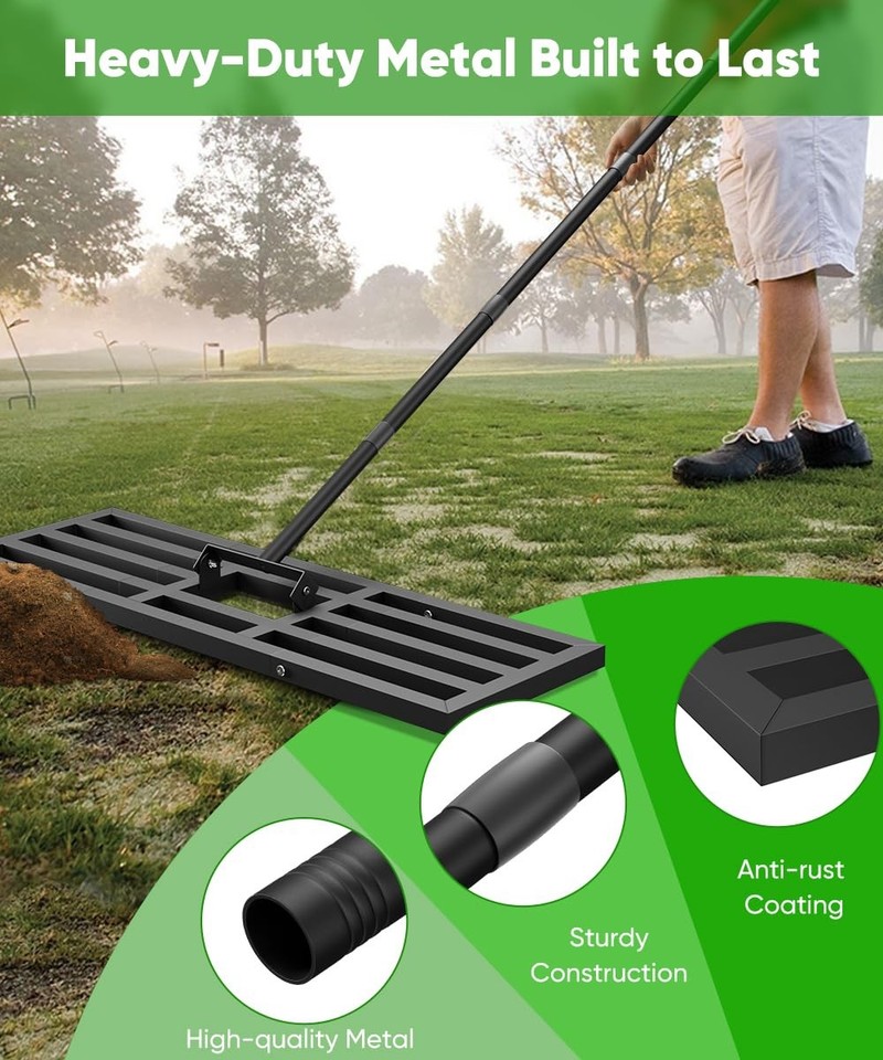 44x10" Heavy Duty Lawn Leveling Rake, Adjustable Handle, Garden/Yard ...