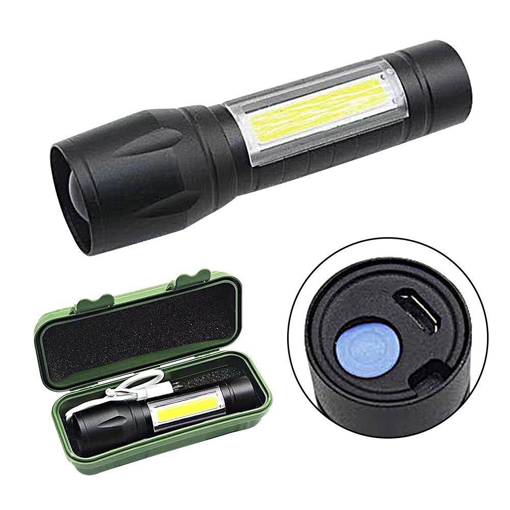 LED Torch USB Rechargeable Mini Flashlight Police Zoomable Camping ...