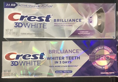 2x Crest 3D White Toothpaste BRILLIANCE ENAMEL PROTECT + Peppermint EXP ...