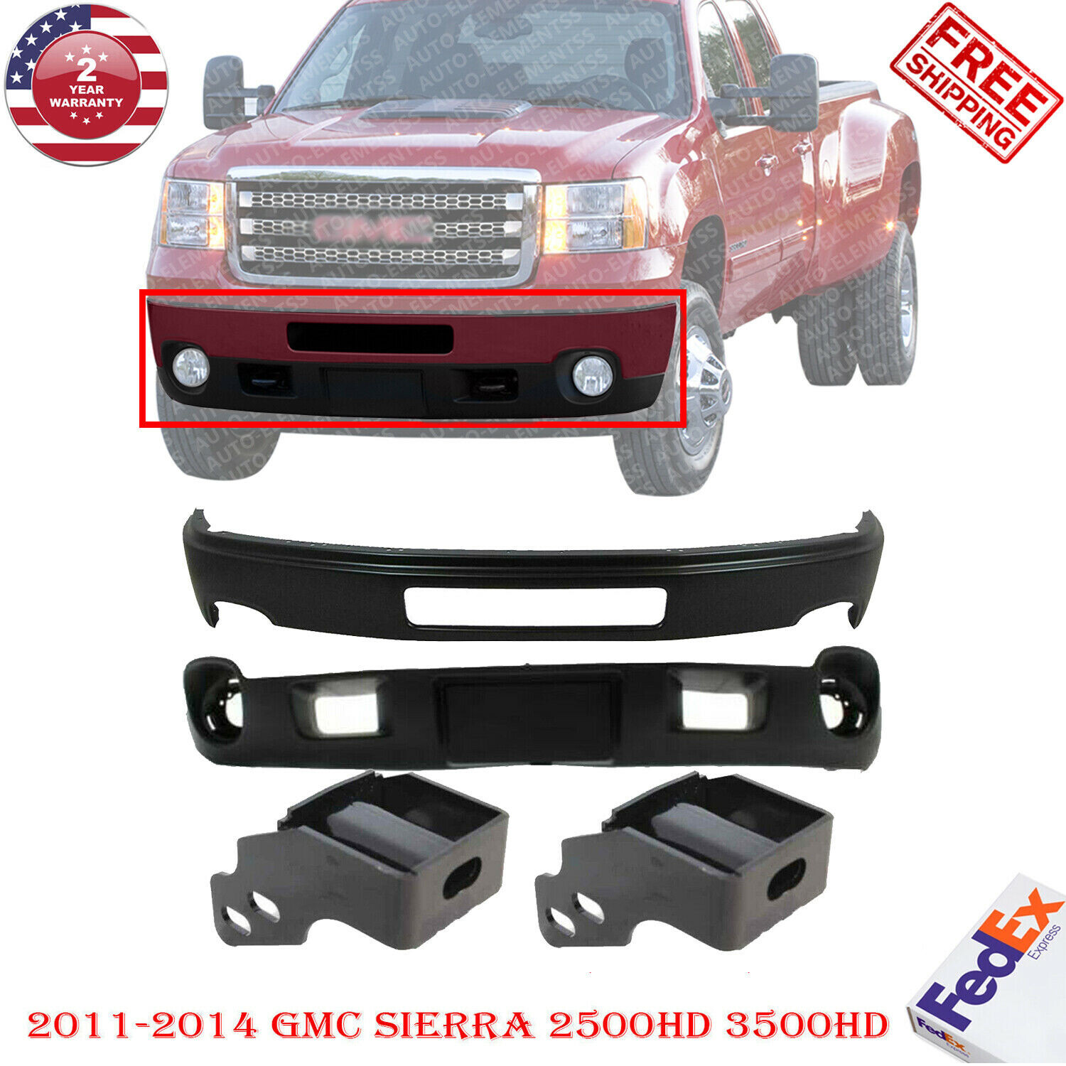 Bumper Front + Valance + Bracket Kit For 2011-2014 GMC Sierra 2500 HD ...
