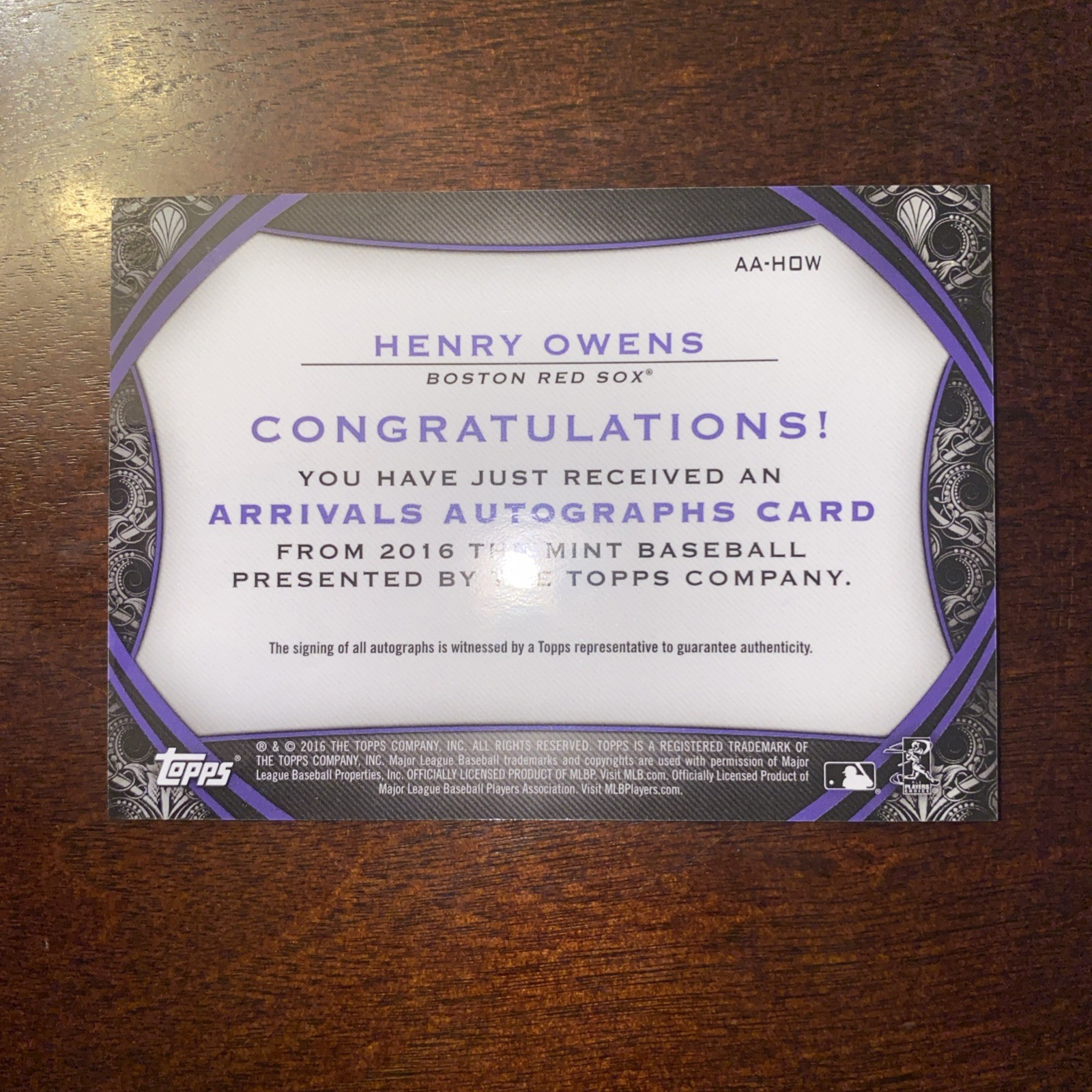2016 Topps The Mint - Arrivals Autographs Henry Owens #AA-HOW Purple ...