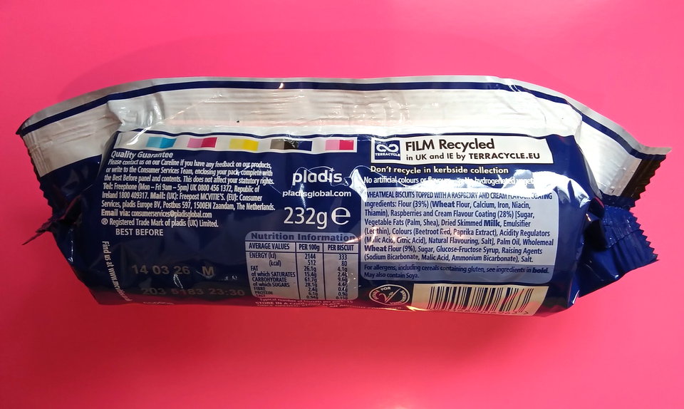 McVitie's Digestives Pink Raspberry & Cream Flavour 232g Pack Limited ...