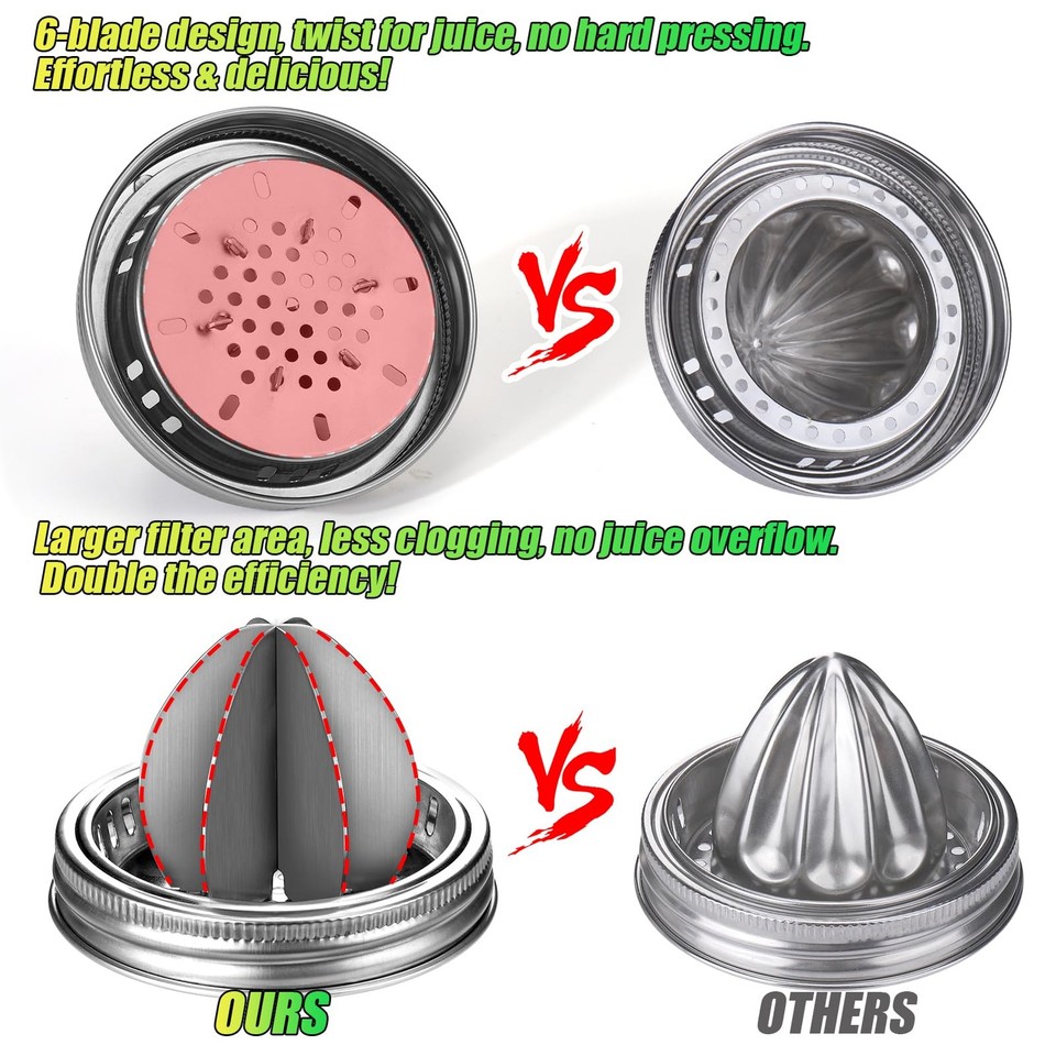 Mason Jar Juicer Lid, Stainless Steel Juicer Manual/Citrus Reamer/Lemon ...