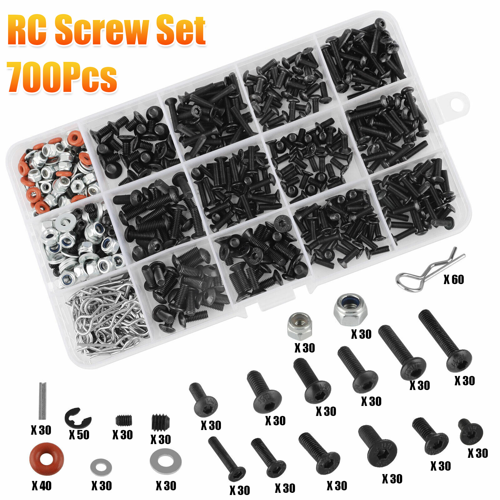 700Pcs Metal Universal RC Screw Assortment Set for Axial SCX10 1/8 1/10 ...