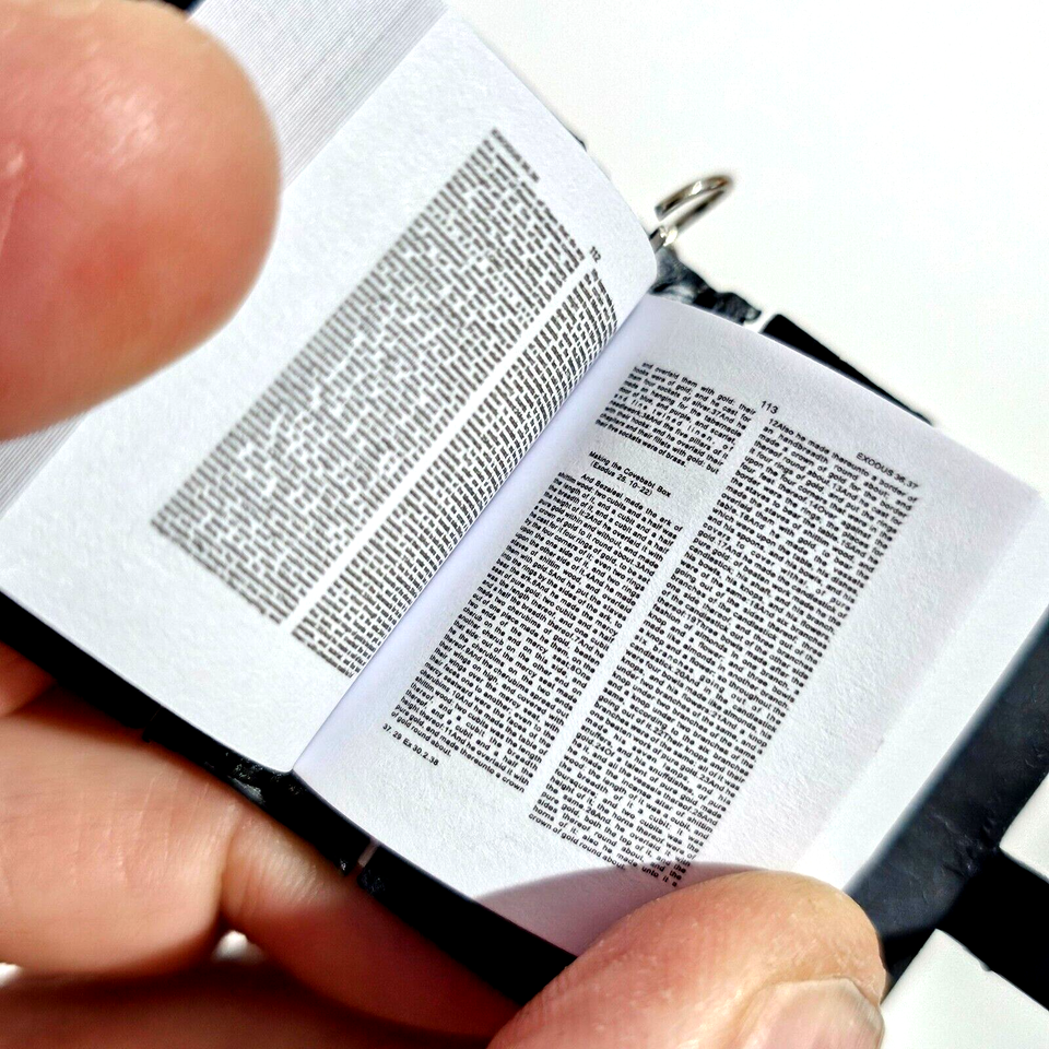 Mini Holy Bible Keyring Book Keychain Christian Cross Black Genuine ...