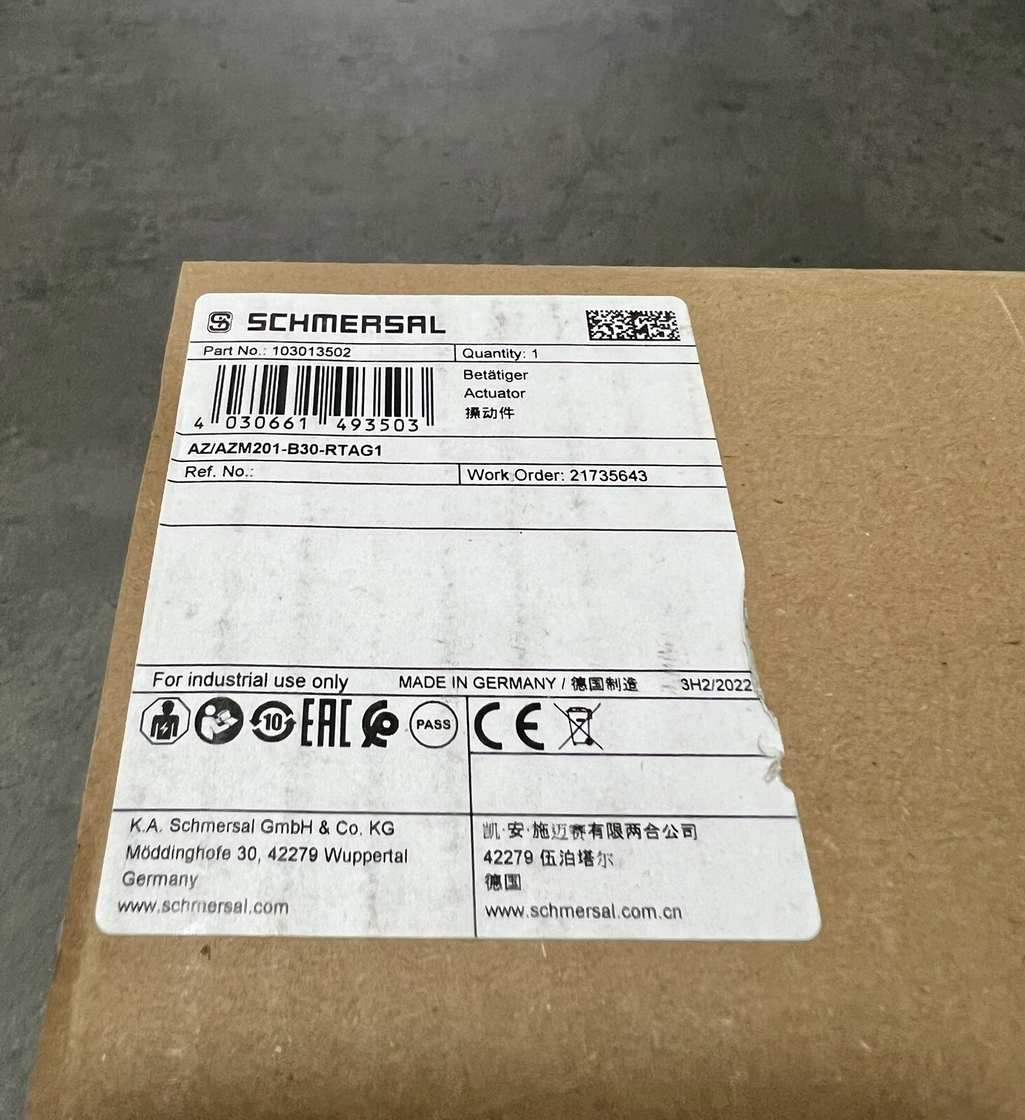 1x Schmersal AZ/AZM201-B30-RTAG1 Betätiger 103013502 ...