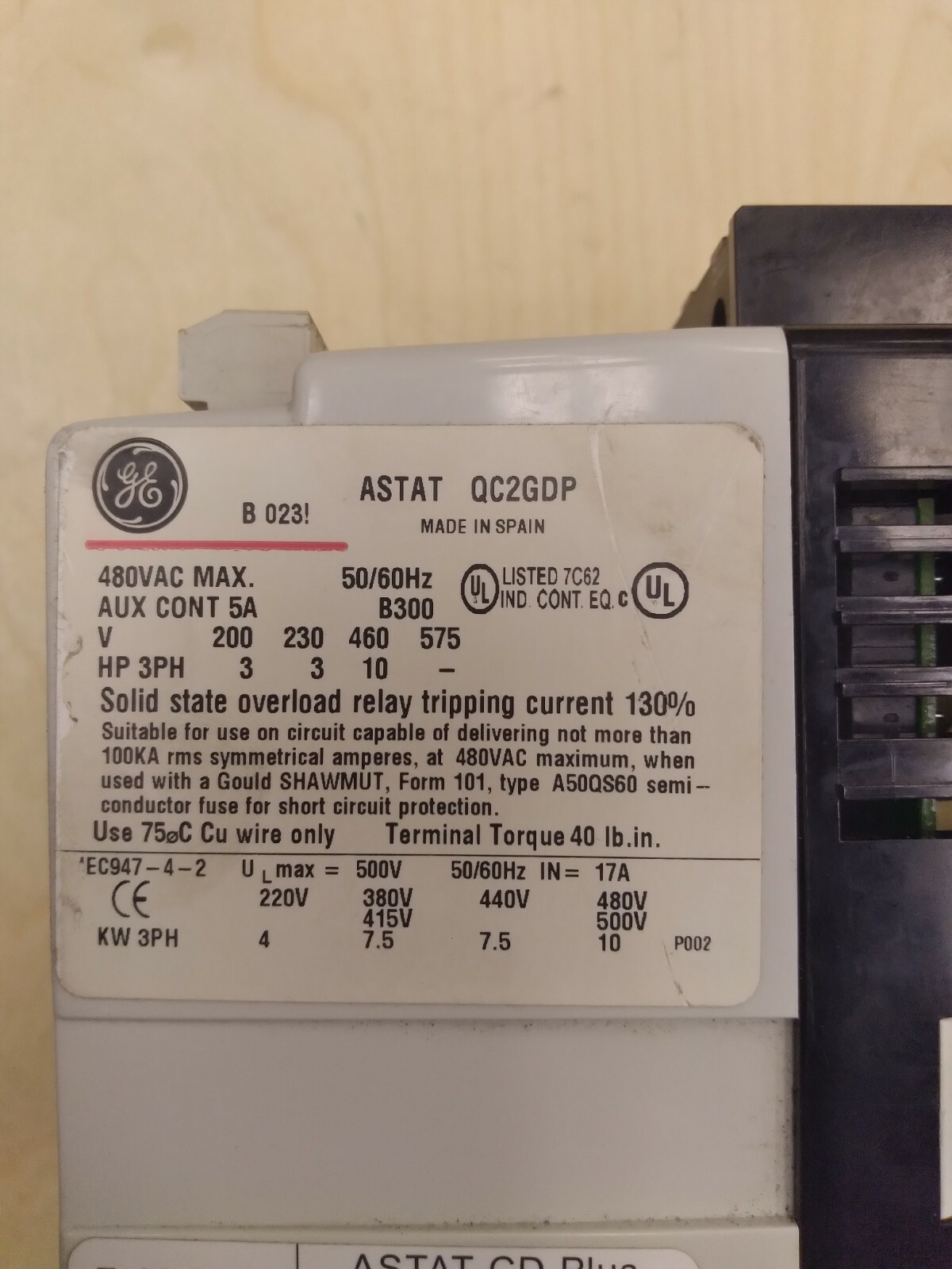 GE QC2GDP ASTAT-Plus Reduced Voltage Starter w/ Overload rated 10HP ...
