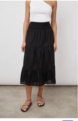 Rails Edina Tiered Midi Black Skirt Size XS All Cotton Strechy Comfy ...