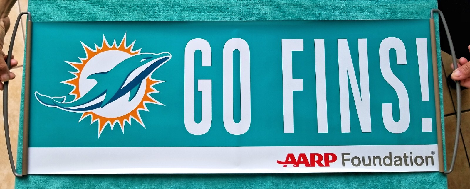 1 - MIAMI DOLPHINS - PULL-OUT - "GO FINS!" FANBANA SIGN - NFL - GO FINS ...