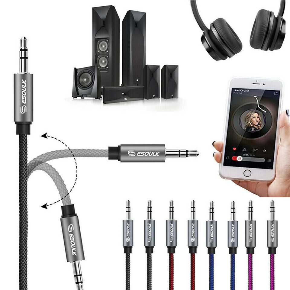 Aux Cable 3.5mm Male to Male Auxiliary Audio Nylon Braided Cord for Car ...