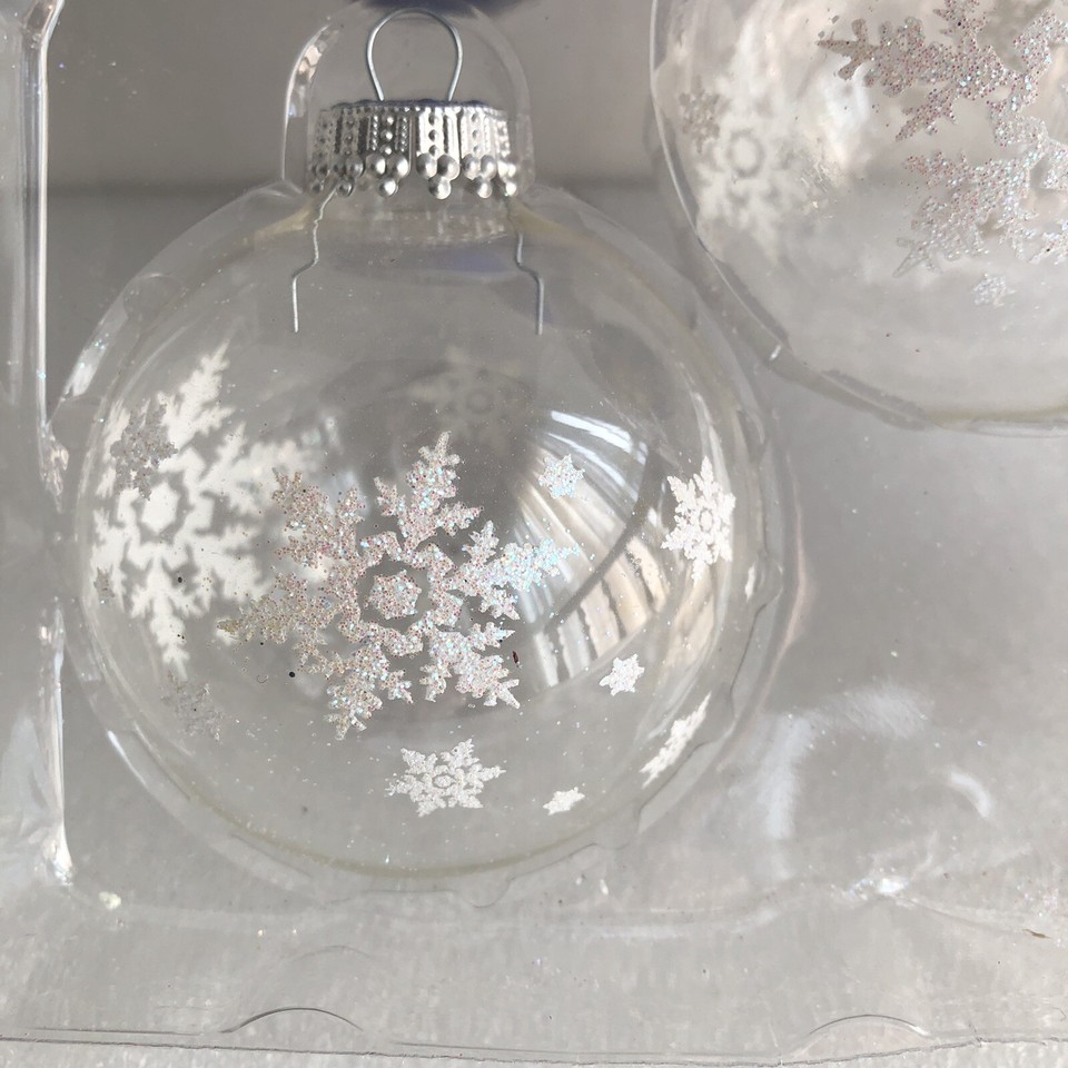 Krebs Glass Ornaments Germany Set Of 6 Santa Over Village Snowflakes ...