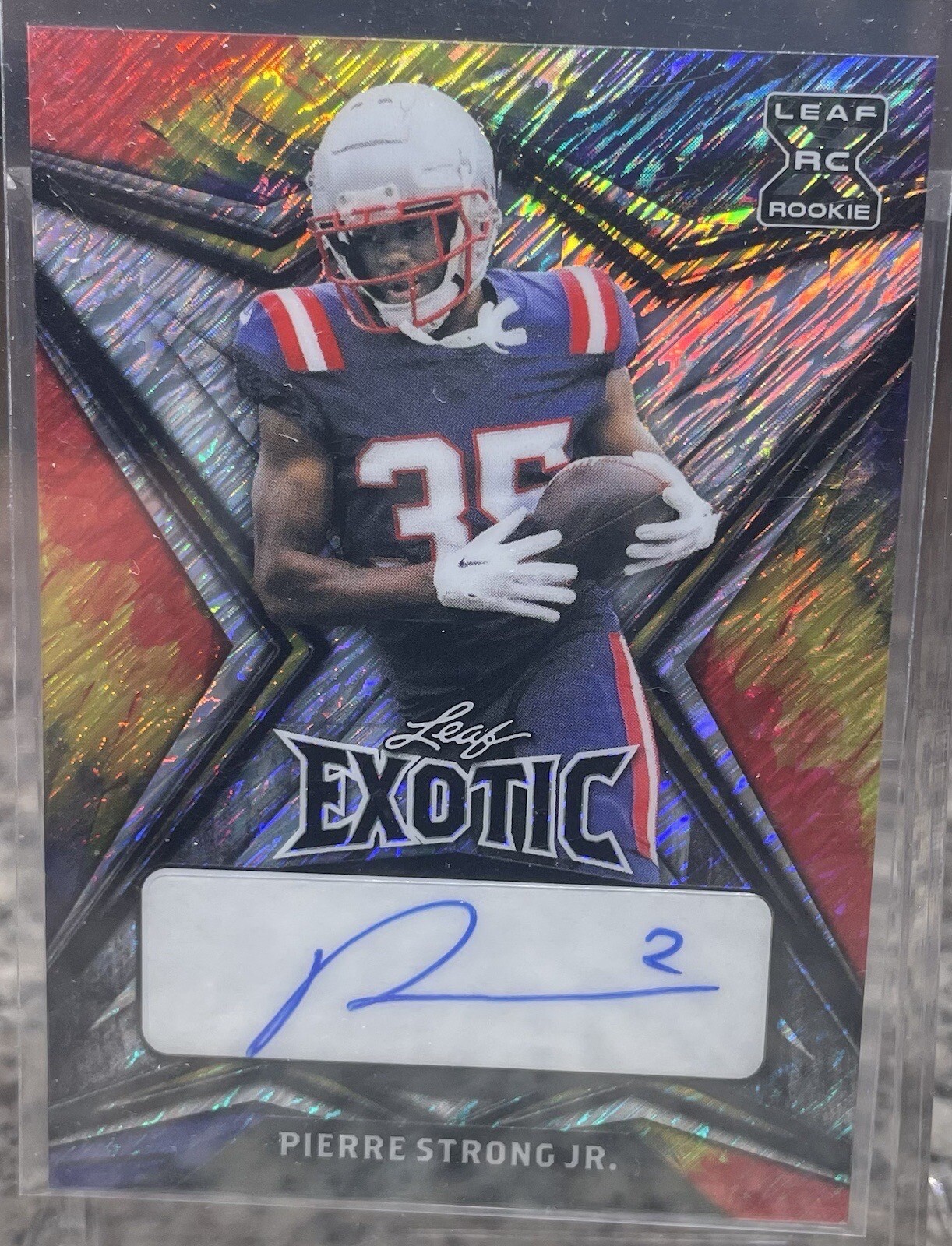 2022 Leaf Exotic Football Pierre Strong Jr #2/6 Auto Rookie Peacock BA ...