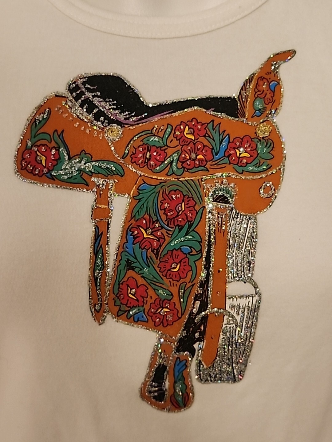 Vtg Las Olas Western Glittery Appliques Blue Pin Stripe Blouse Set w ...