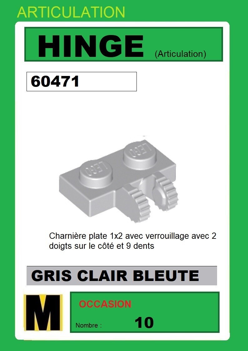 x10 LEGO HINGE PLATE 1x2 looking with 2 fingers on side - 60471 - NOIR ...