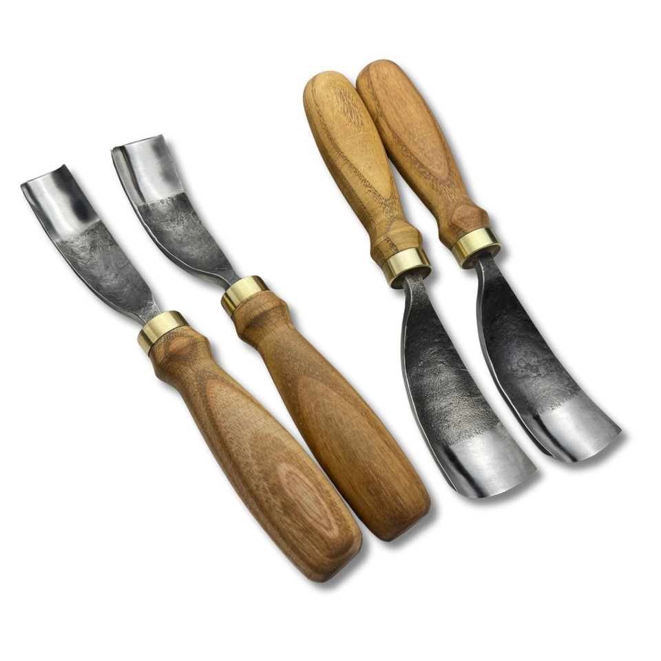 4-Piece Bent Gouge Set – Hand-Forged 52100 Steel Blades, Ash Wood ...
