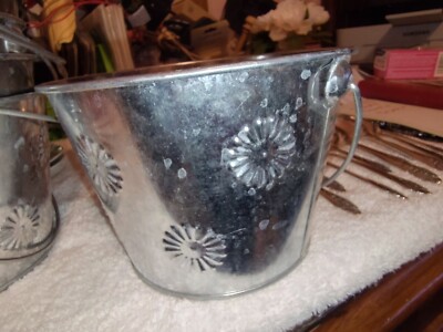 Set Of 7 Aluminum Decorative Pails 4 X 4.25# Design On Sides | eBay