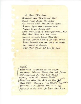 ORIGINAL SLAYER LYRICS HANDWRITTEN BY TOM, KERRY, AND JEFF | eBay