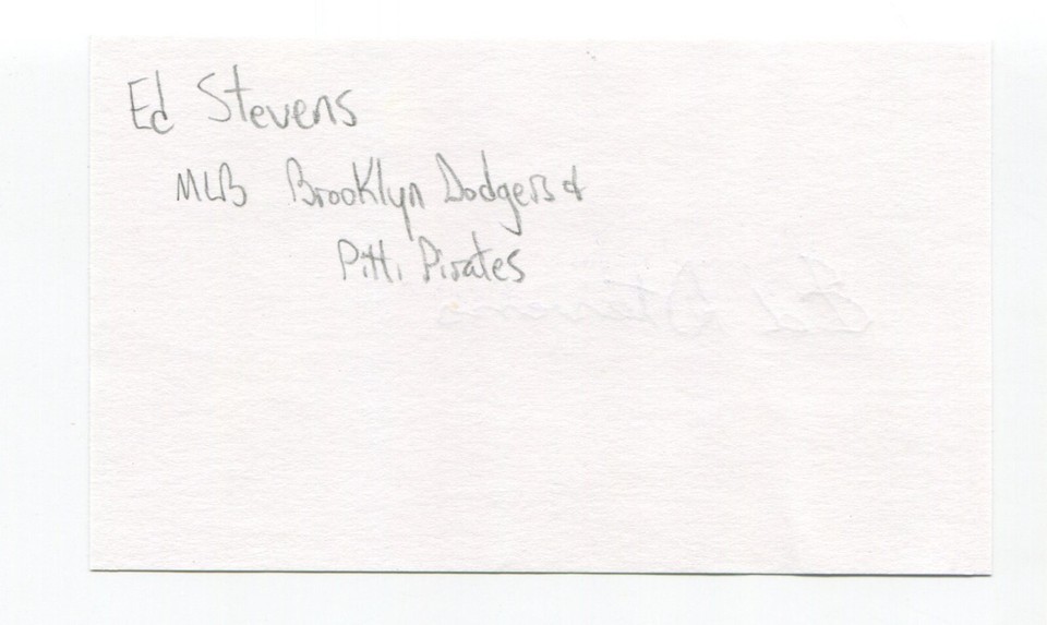Ed Stevens Signed 3x5 Index Card Autographed Baseball Brooklyn Dodgers ...