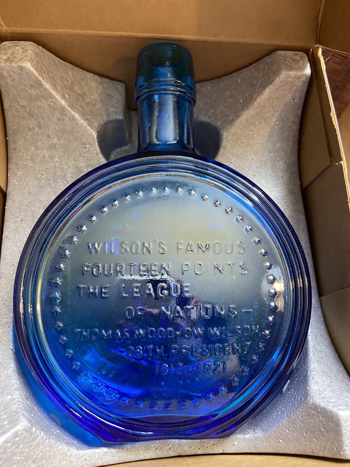 Vintage 1st Ed Wheaton Iridescent Blue Glass President Bottle Woodrow ...