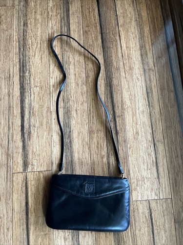 Anne Klein by Calderone Womens Medium Crossbody Black Leather Bag Zip ...