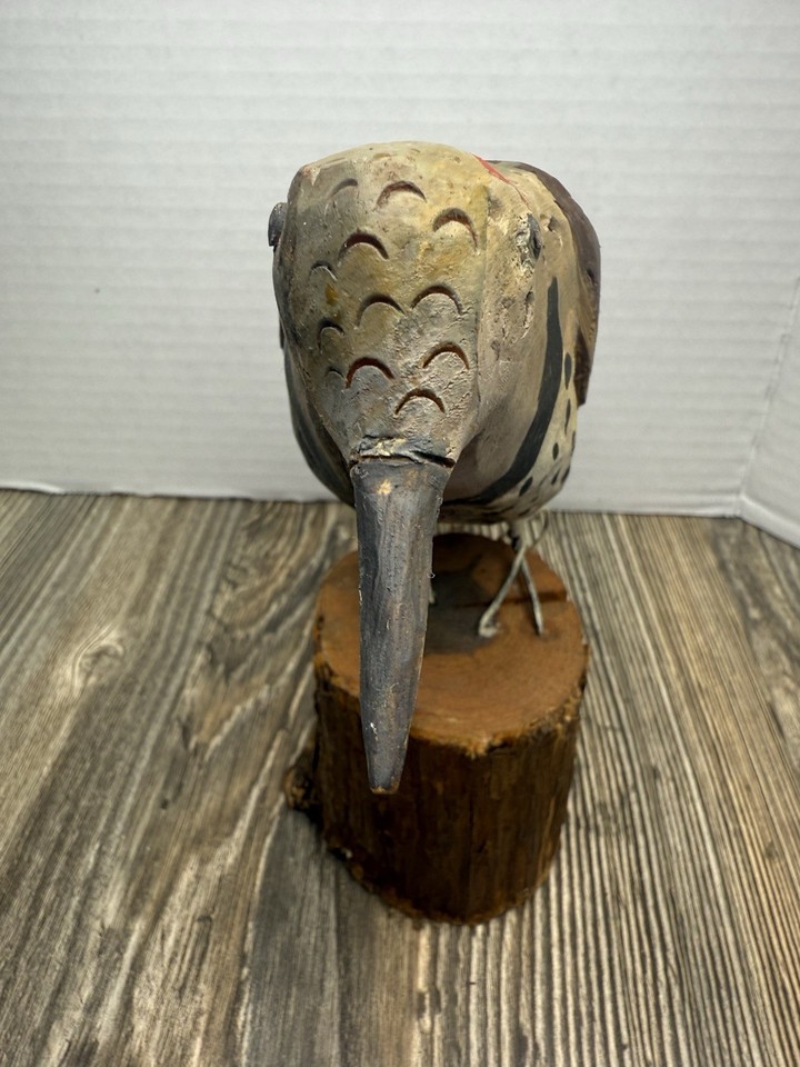 Hand Carved Painted Northern Flicker Bird On A Log Artist Signed | eBay