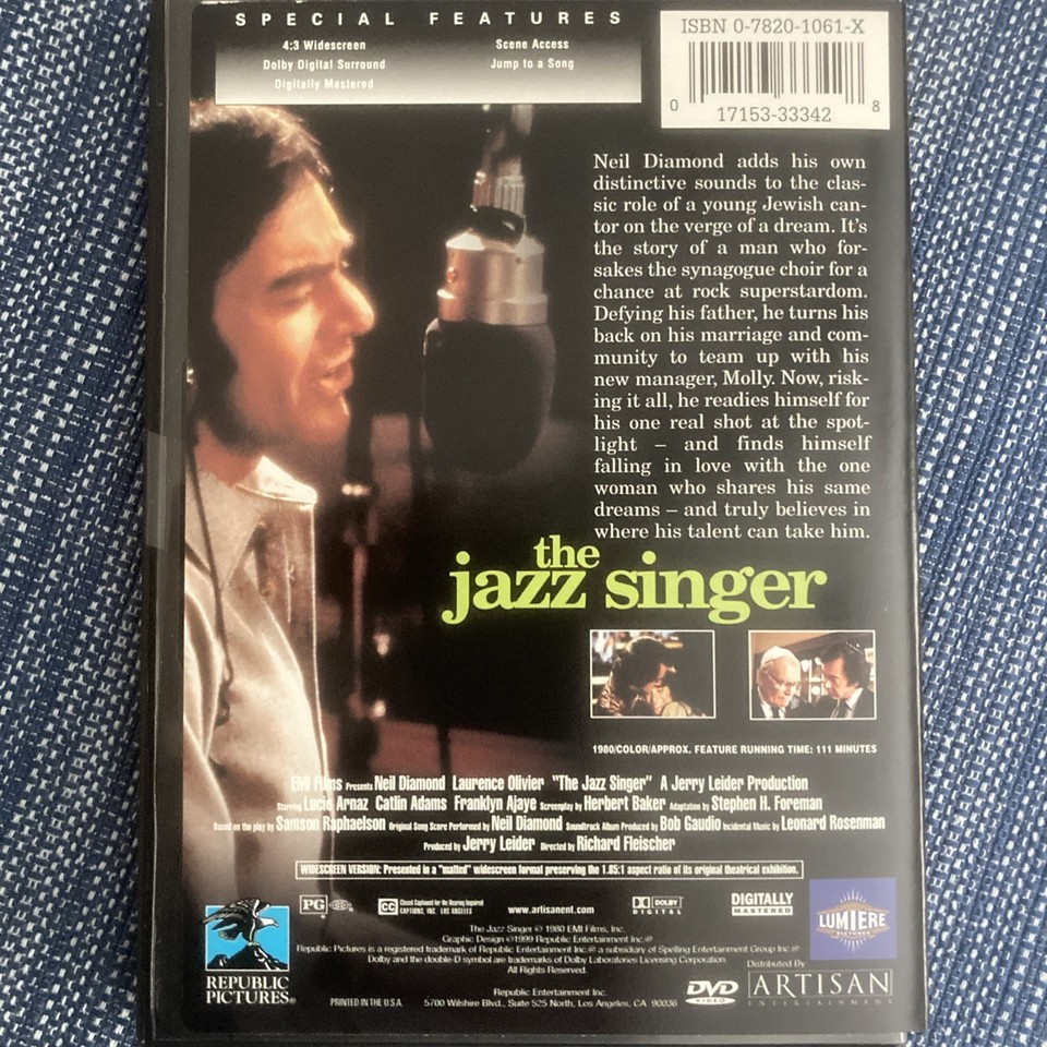 The Jazz Singer Dvd 1999/ Neil Diamond/ Lucie Arnaz/ Widescreen/ 1980 ...