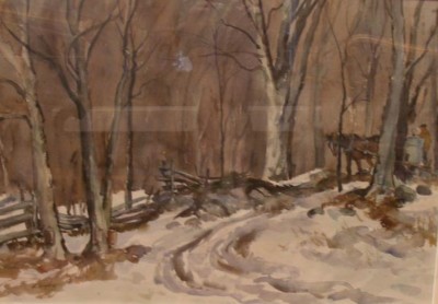 HENRY SIMPKINS LARGE WATERCOLOR PAINTING SUGAR TREES HORSE NOTED ...