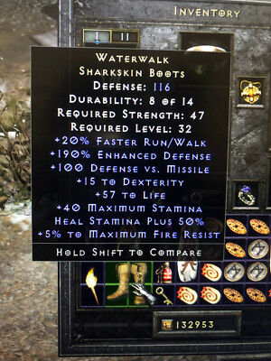 DIABLO 2: RESURRECTED Waterwalk, unique Sharkskin Boots PC SC | eBay