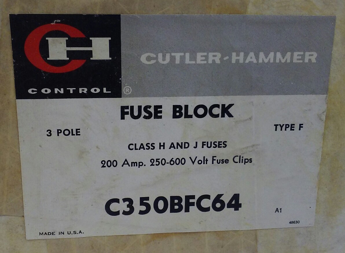 Cutler Hammer FUSE Block C350BFC64 - 250-600V, 200A, 3-pole, Type F ...
