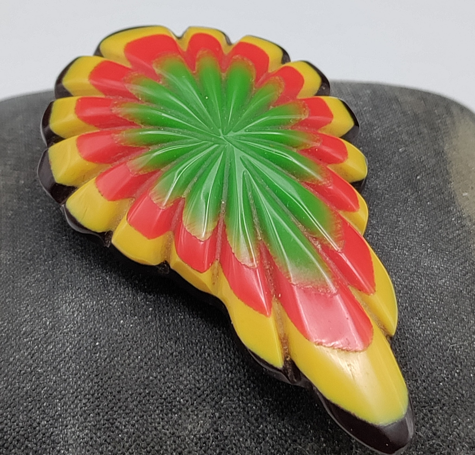 1940's Laminated Carved Galalith Dress Clip - Gem