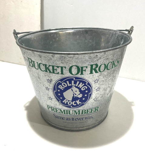 Rolling Rock Beer Bucket Of Rocks Bottle Holder Galvanized Metal Party ...
