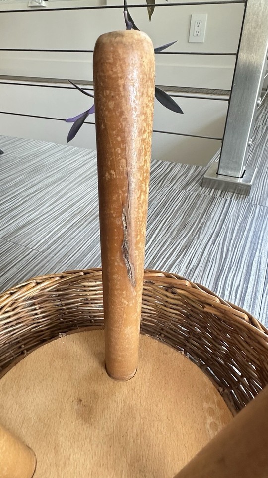 Vintage MCM Wicker Wood 3 Leg Stool Tony Paul Style Rattan Tripod 11 ...