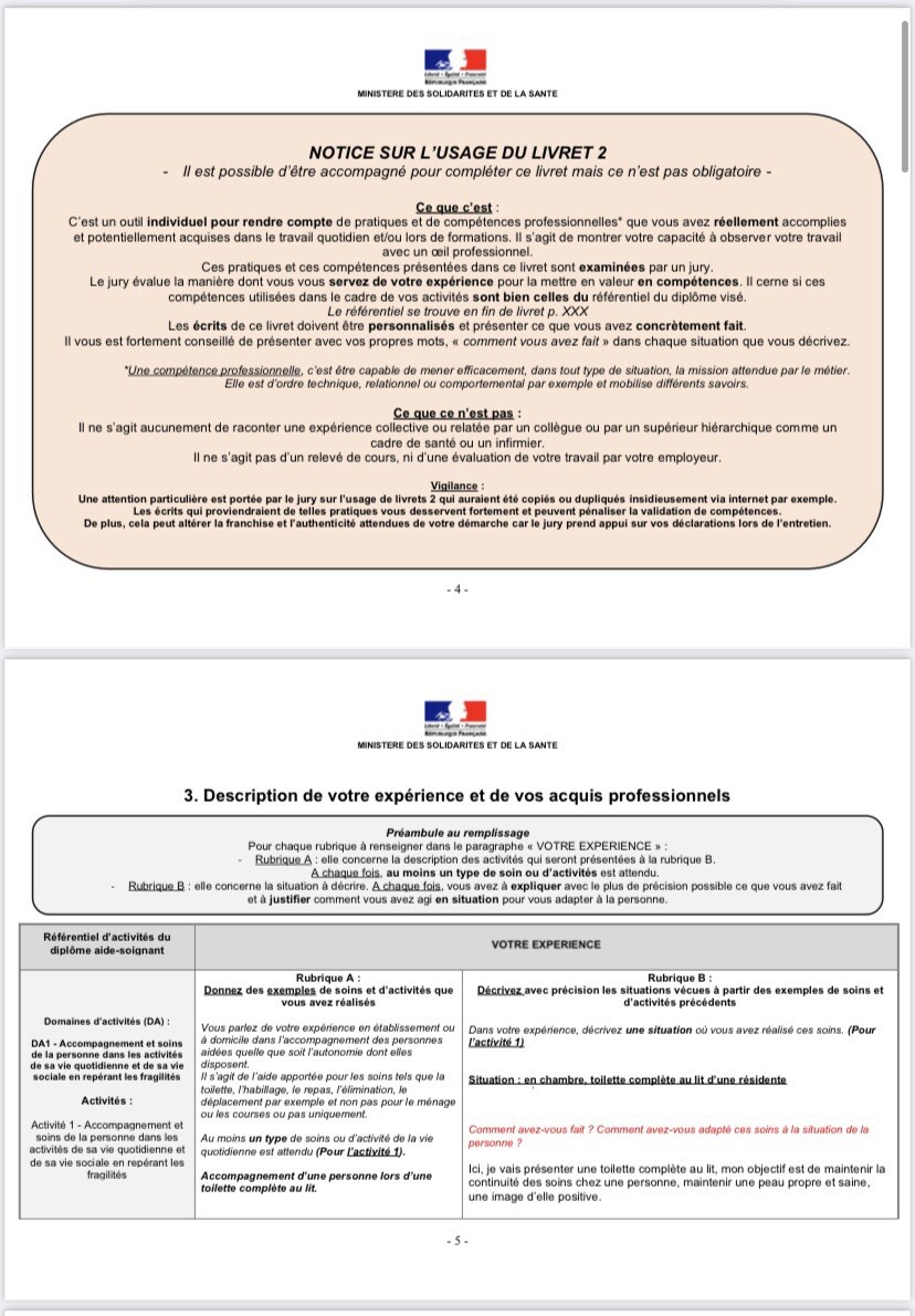 LIVRET 2 VAE Aide Soignante 2023, Nouveau | Grelly France