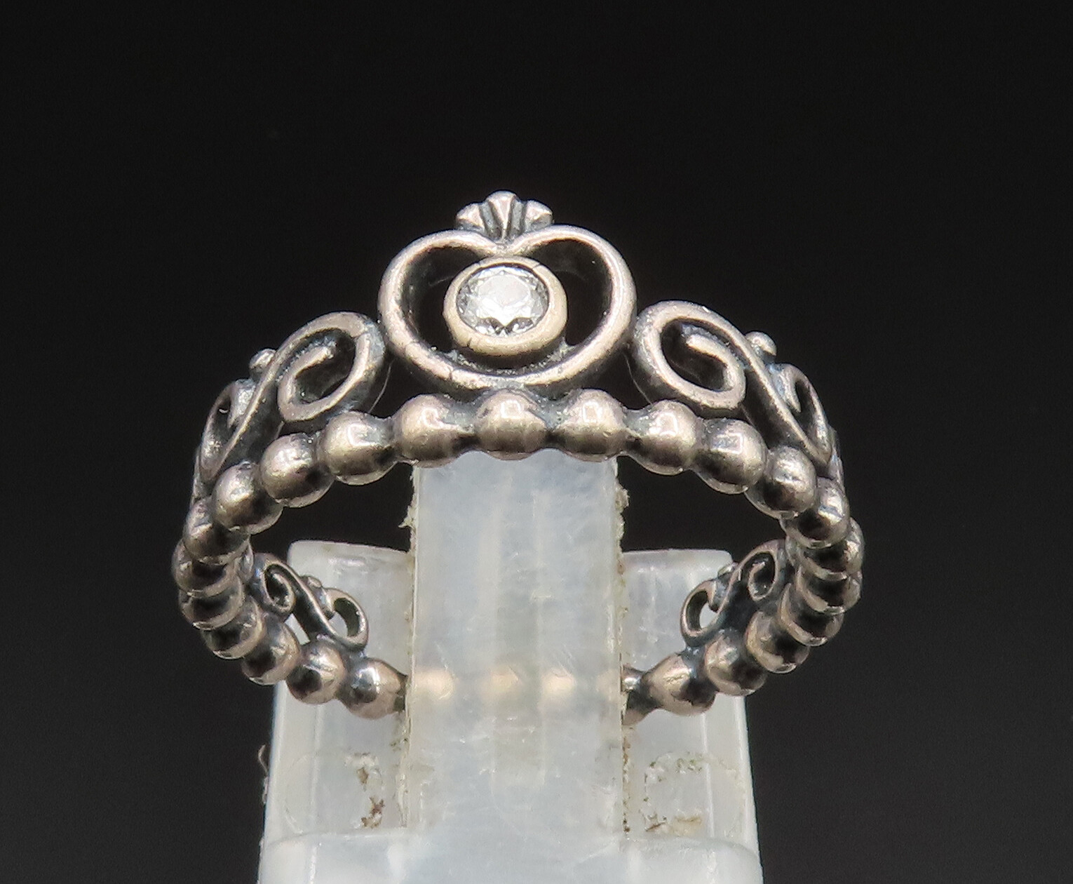 PANDORA 925 Silver - Vintage Beaded Royal Crown Topaz Ring Sz 6 ...